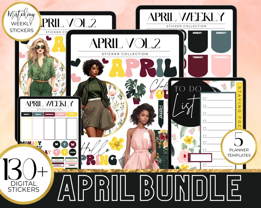 April and Weekly Digital Planner Bundle Stickers, Spring Stickers ...
