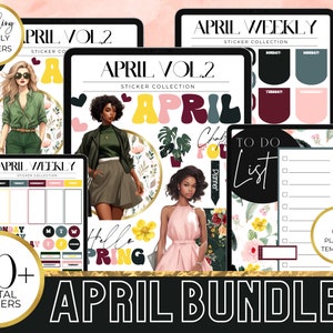 April and Weekly Digital Planner Bundle Stickers, Spring Stickers ...