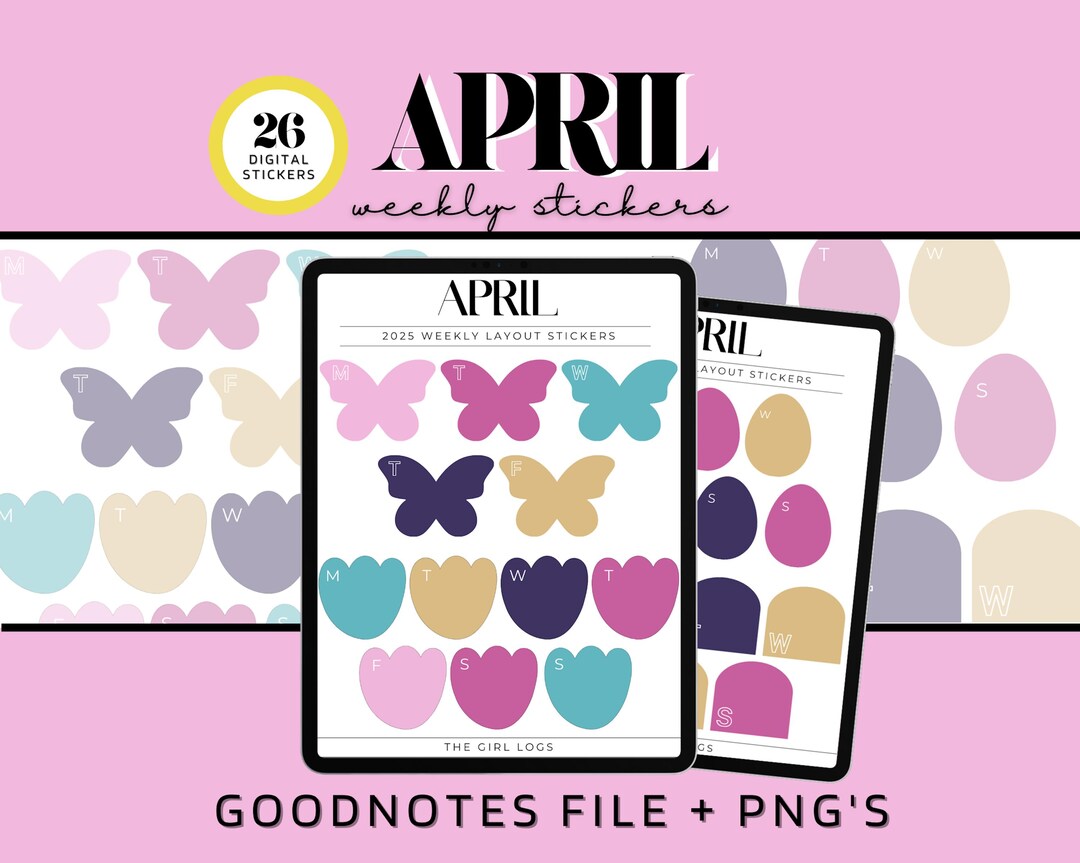 April 2025 Weekly Pre- Cropped Digital Stickers, April Weekly Layout ...