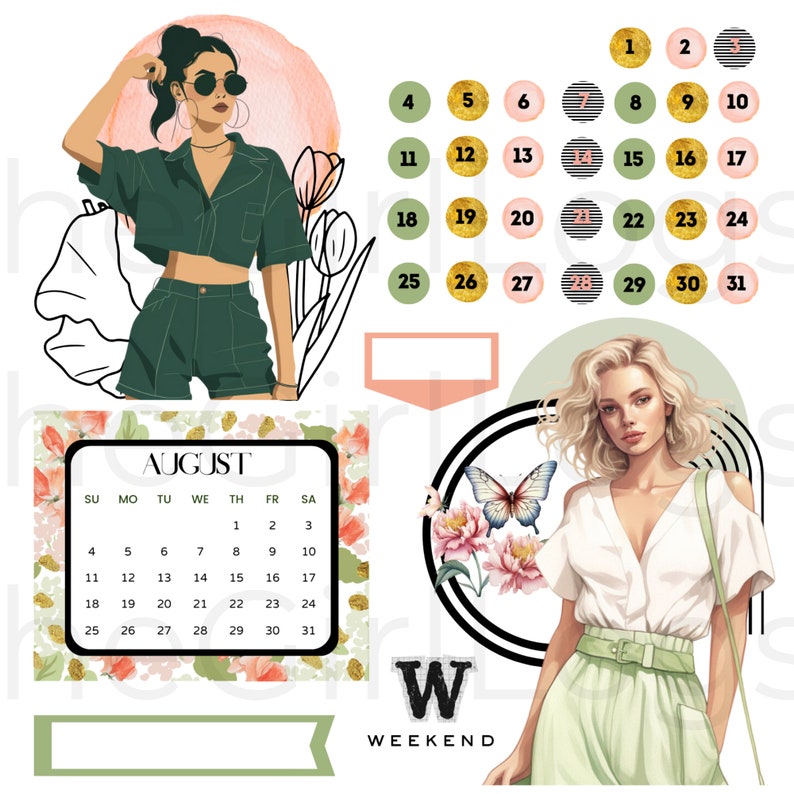 2024 August Digital Stickers for Goodnotes, Goodnotes Monthly August ...