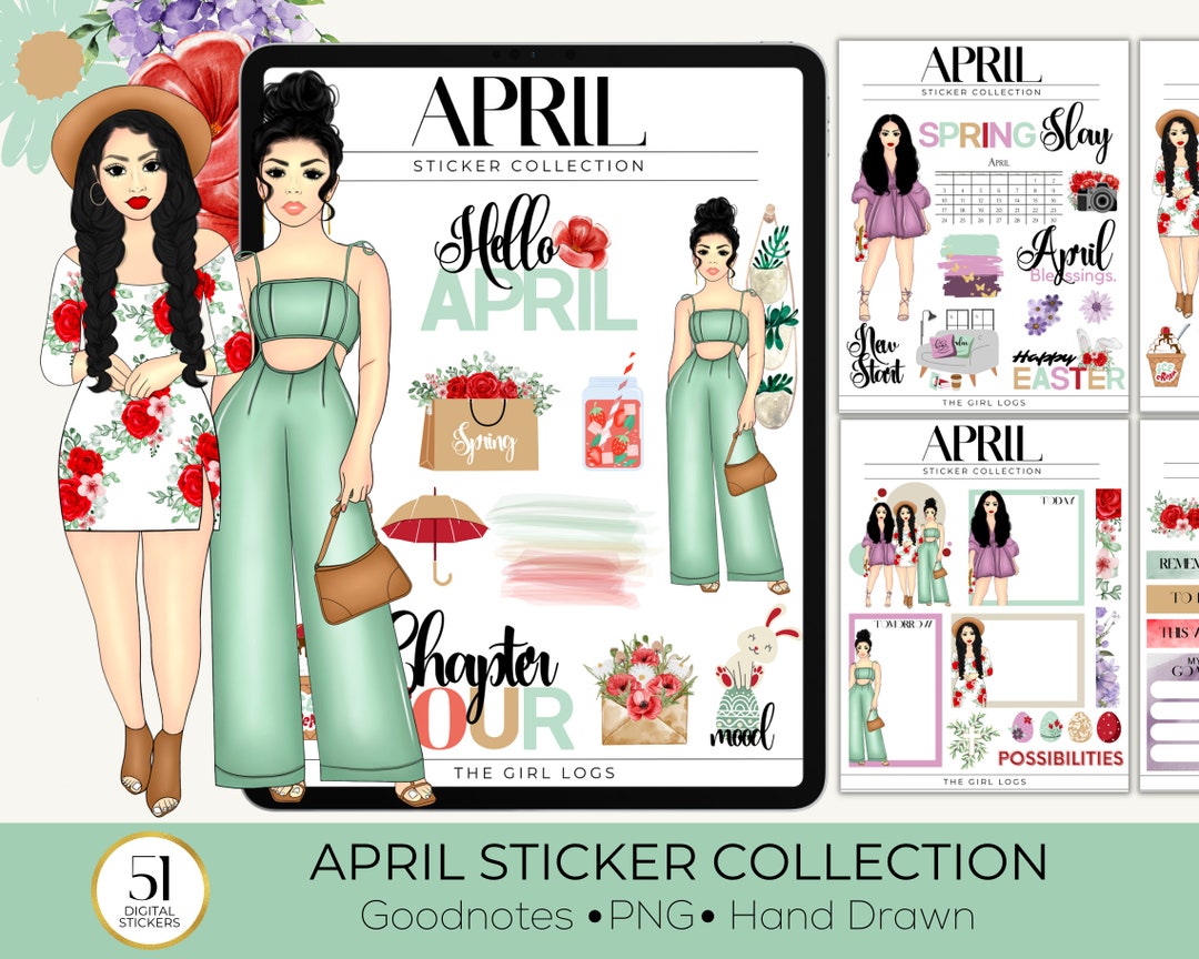 2023 April Spring Digital Stickers for Goodnotes, April Stickers, Pre ...