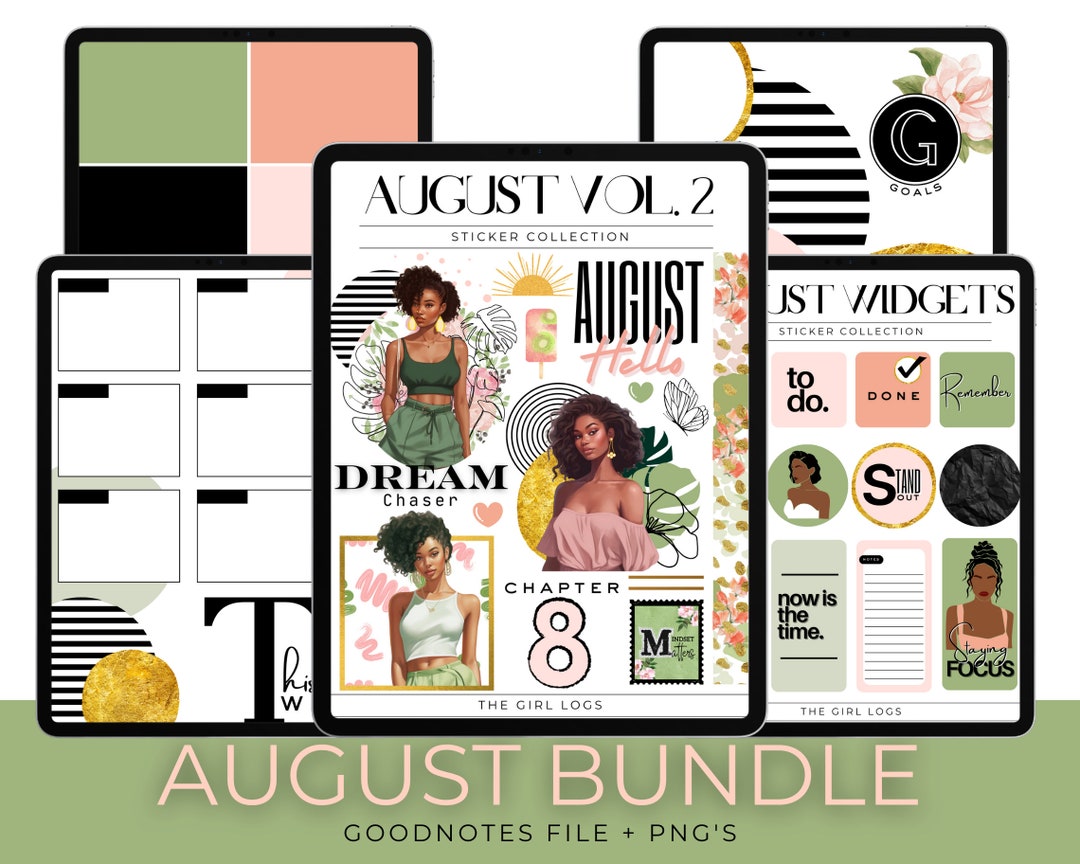 August 2024 Digital Bundle, Goodnotes Pre-cropped Stickers, August ...