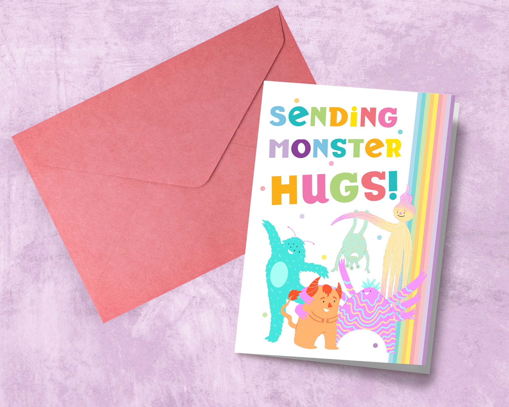 Sending Monster Hugs Card Printable Card Monster Greetings Card Instant ...