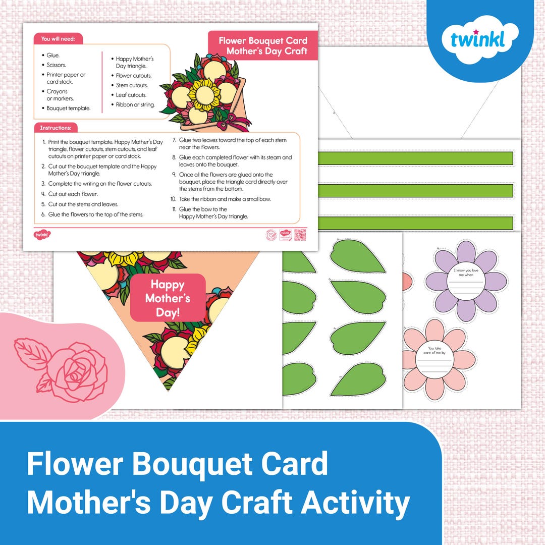 Flower Bouquet Card Mother's Day Craft Activity - Etsy