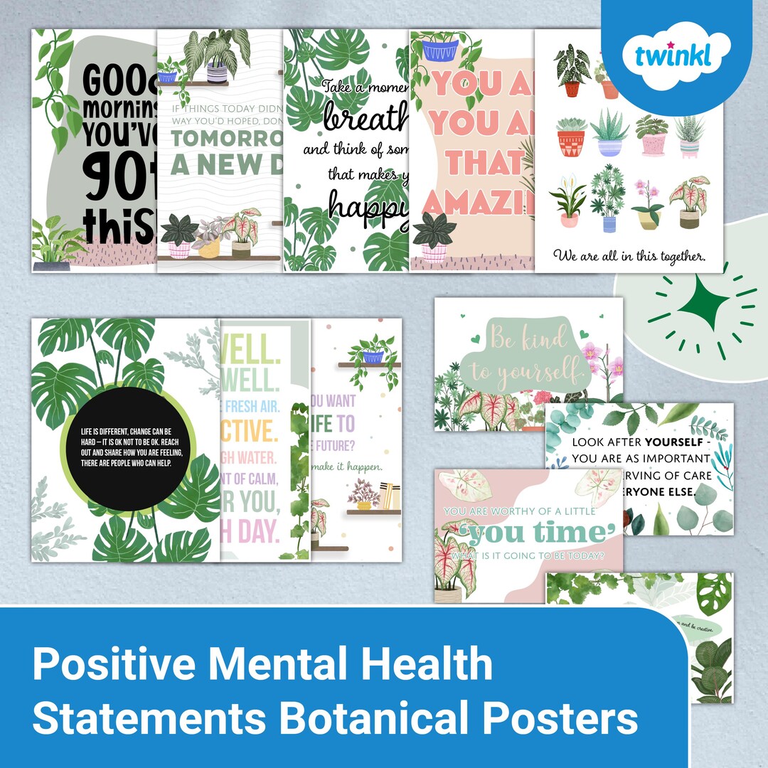 Positive Mental Health Inspirational Statements Botanical-themed ...