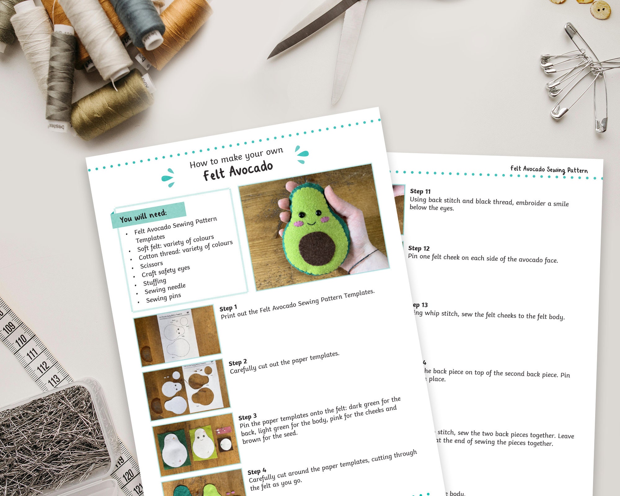 Felt Avocado Sewing Pattern | Digital Craft Pattern | Printable Craft ...