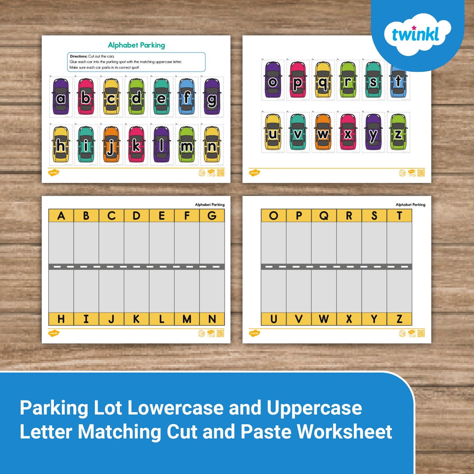 Parking Lot Letter Matching Cut & Paste Worksheet – Alphabet Activity ...