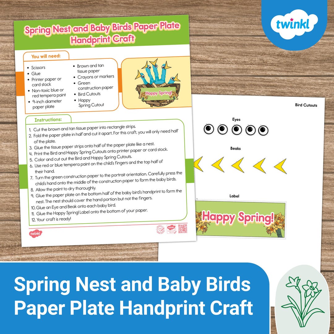 Spring Nest and Baby Birds Paper Plate Handprint Craft - Etsy