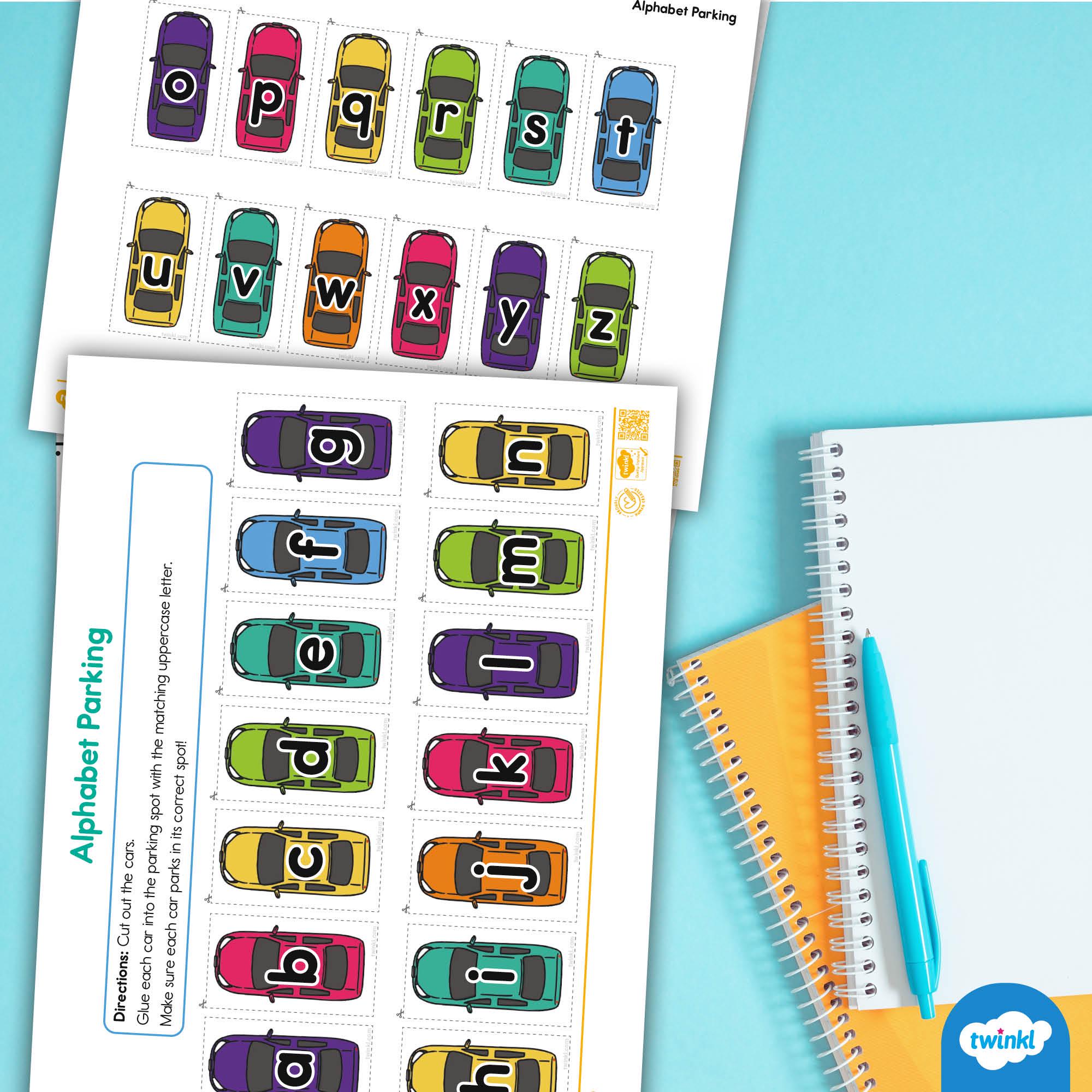 Parking Lot Letter Matching Cut & Paste Worksheet – Alphabet Activity ...