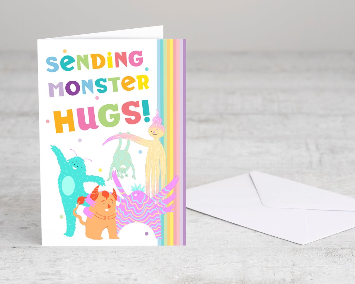 Sending Monster Hugs Card Printable Card Monster Greetings Card Instant ...