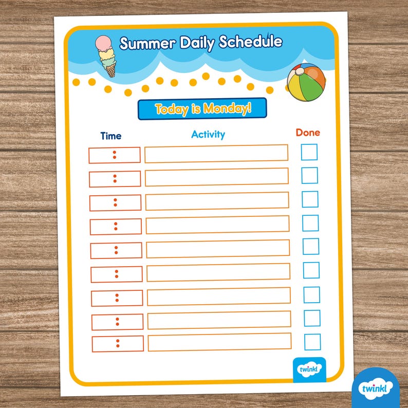 Summer Daily Schedule & Worksheet Ideas for Kids - Etsy