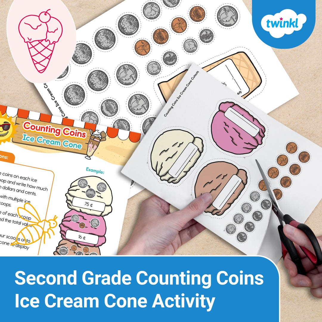 Second Grade Counting Coins Ice Cream Cone Activity - Etsy