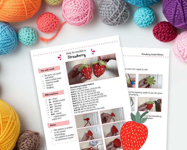 Strawberry Crochet Pattern | DIY Fruit Keyring, Bag Charm (digital ...