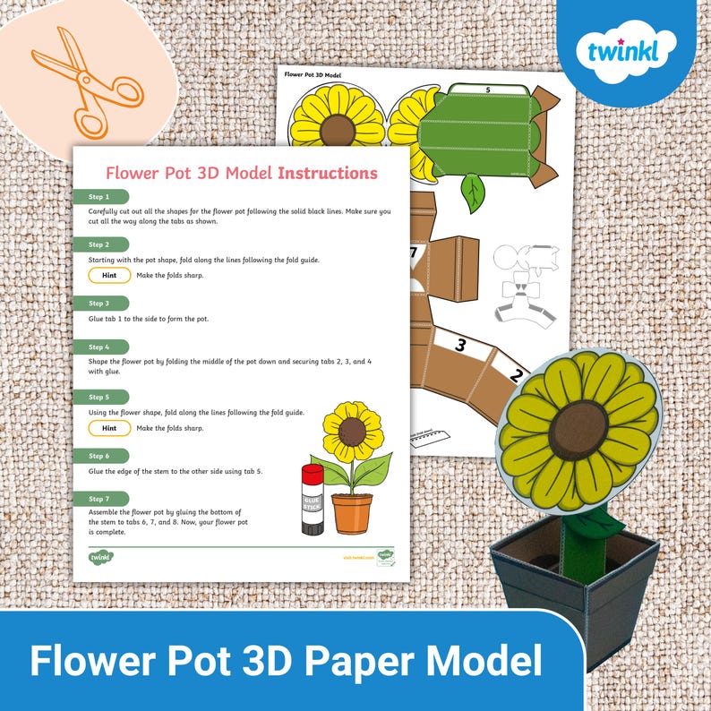 Flower Pot 3D Paper Model - Etsy