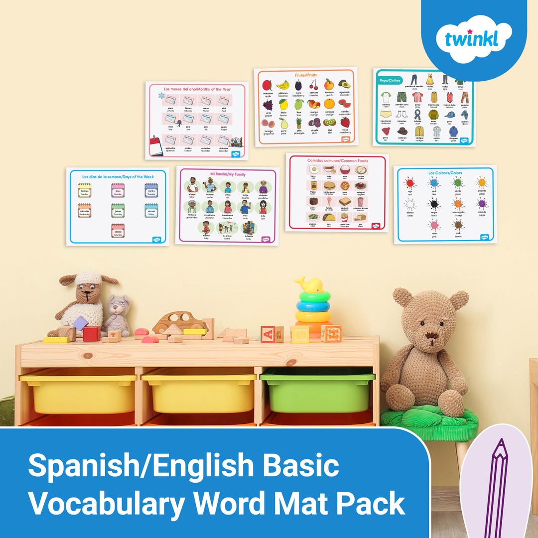 Spanish/english Basic Vocabulary Word Mat Pack - Etsy