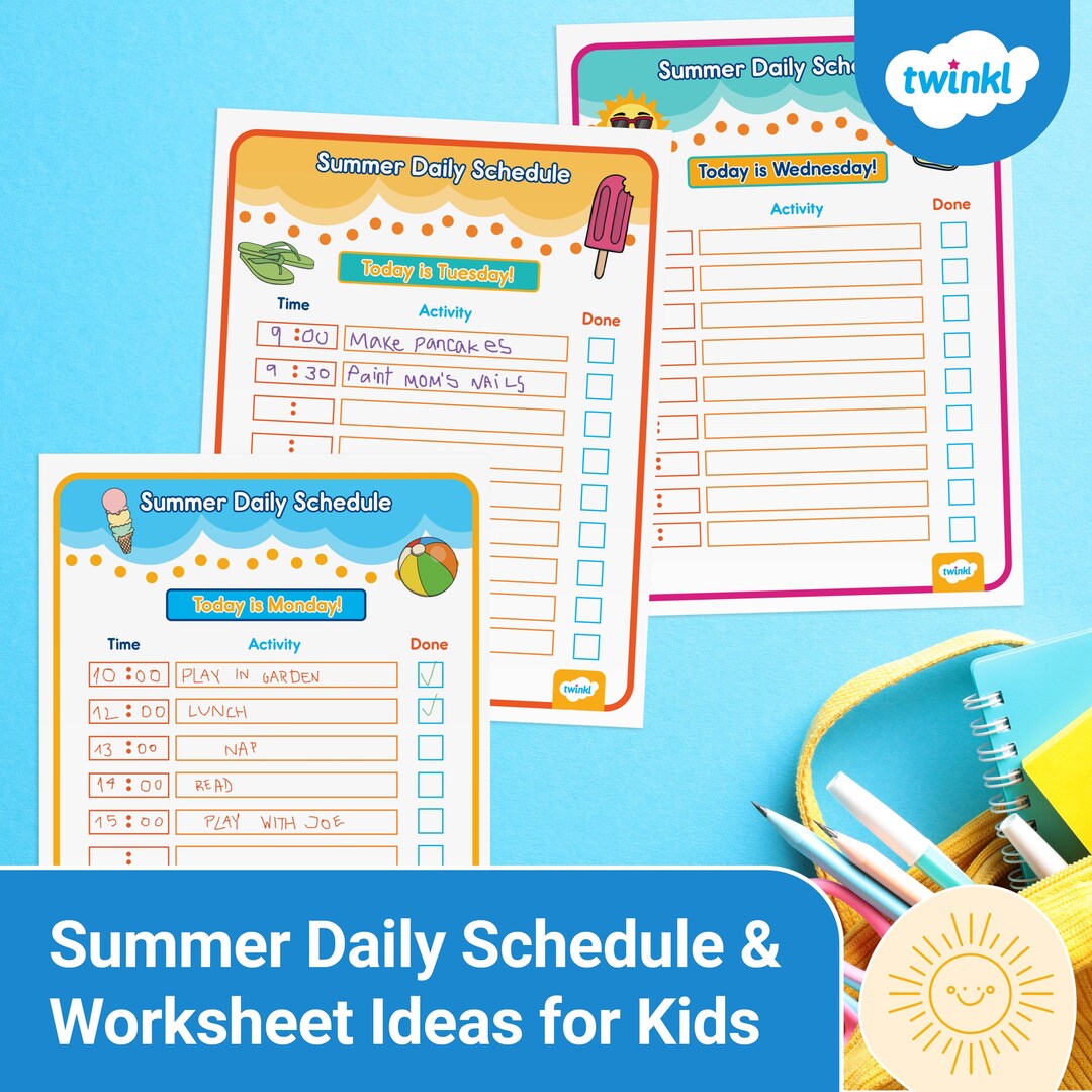 Summer Daily Schedule & Worksheet Ideas for Kids - Etsy