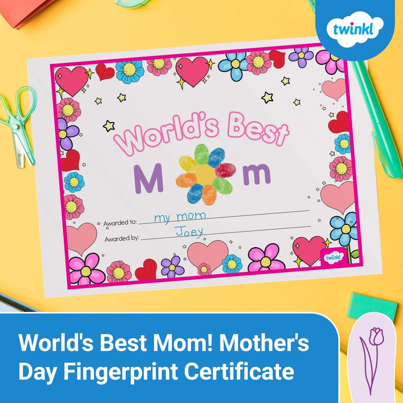 World's Best Mom! Mother's Day Fingerprint Certificate - Etsy