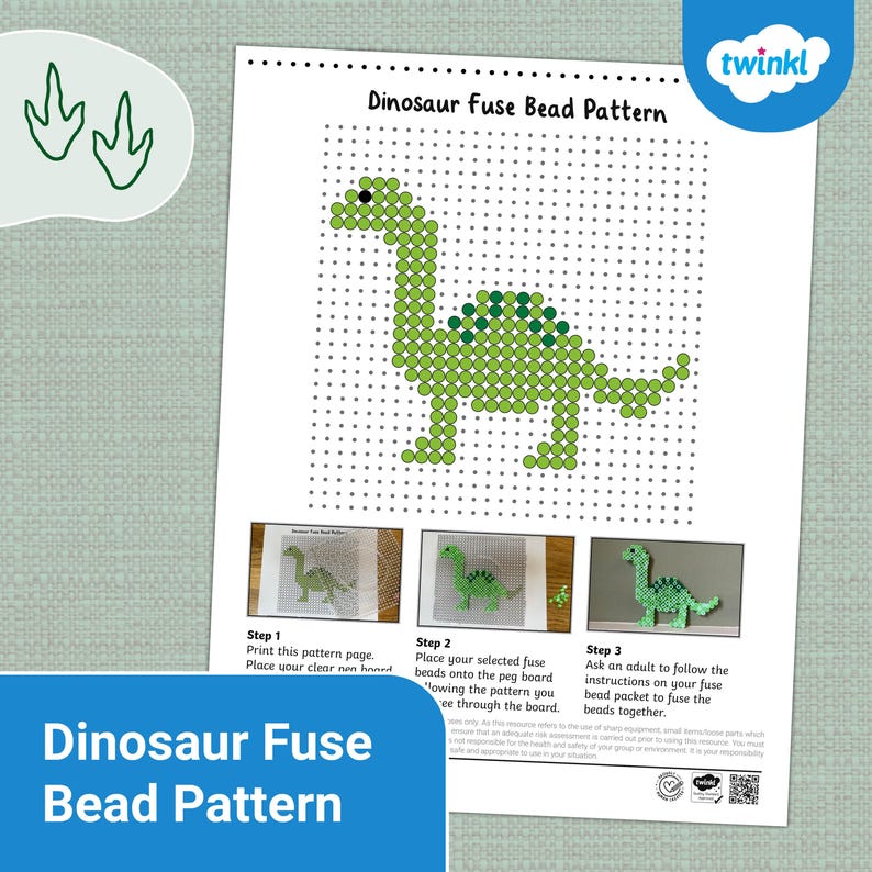 Dinosaur Fuse Bead Pattern | Dinosaur Crafts - Etsy