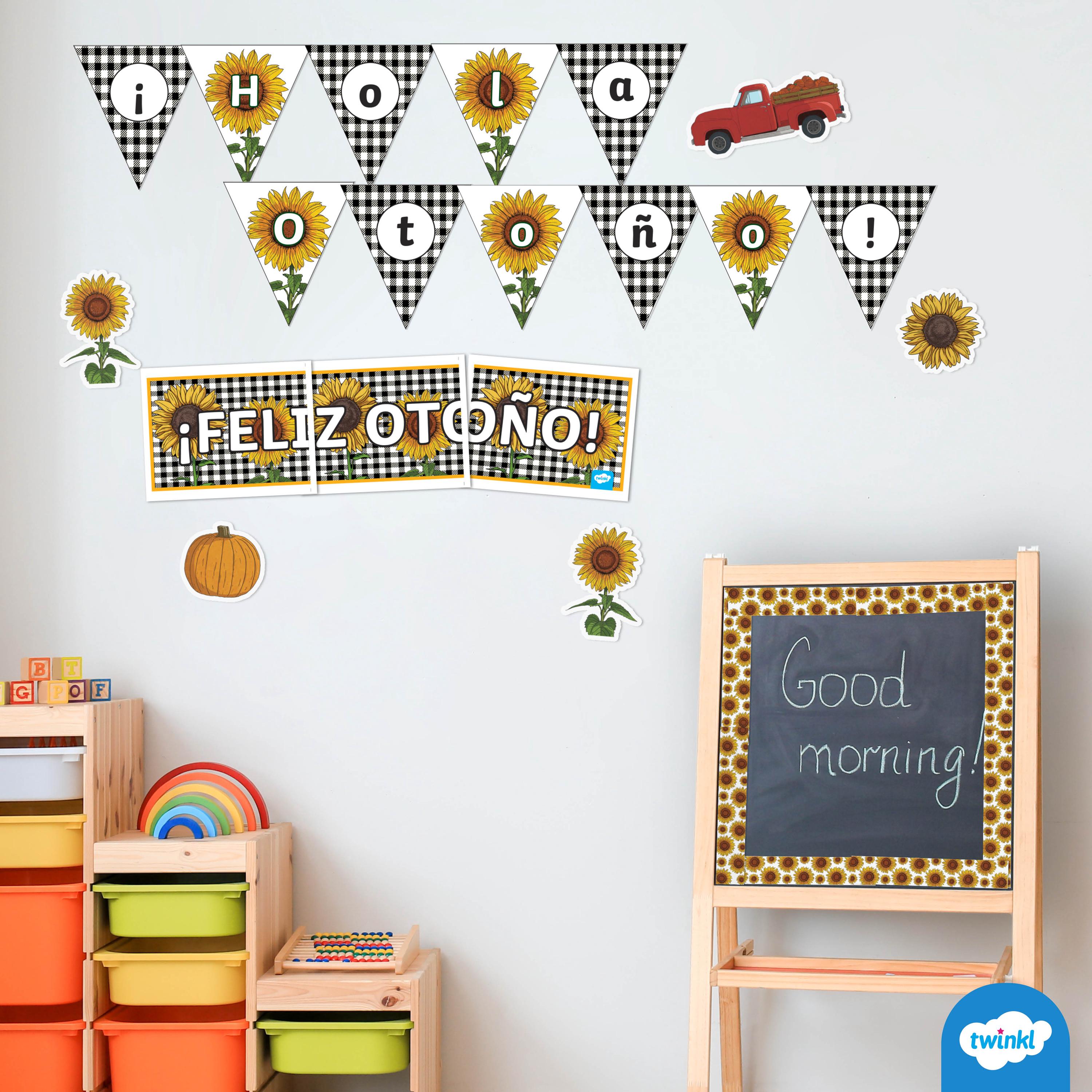 Sunflower Bulletin Board Kit, Spanish Autumn Classroom Decor (digital ...