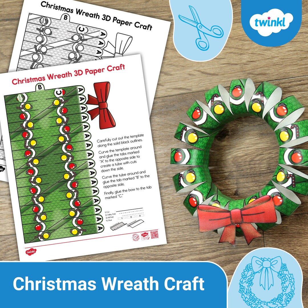 Printable Christmas Wreath 3D Paper Craft for Kids - Etsy