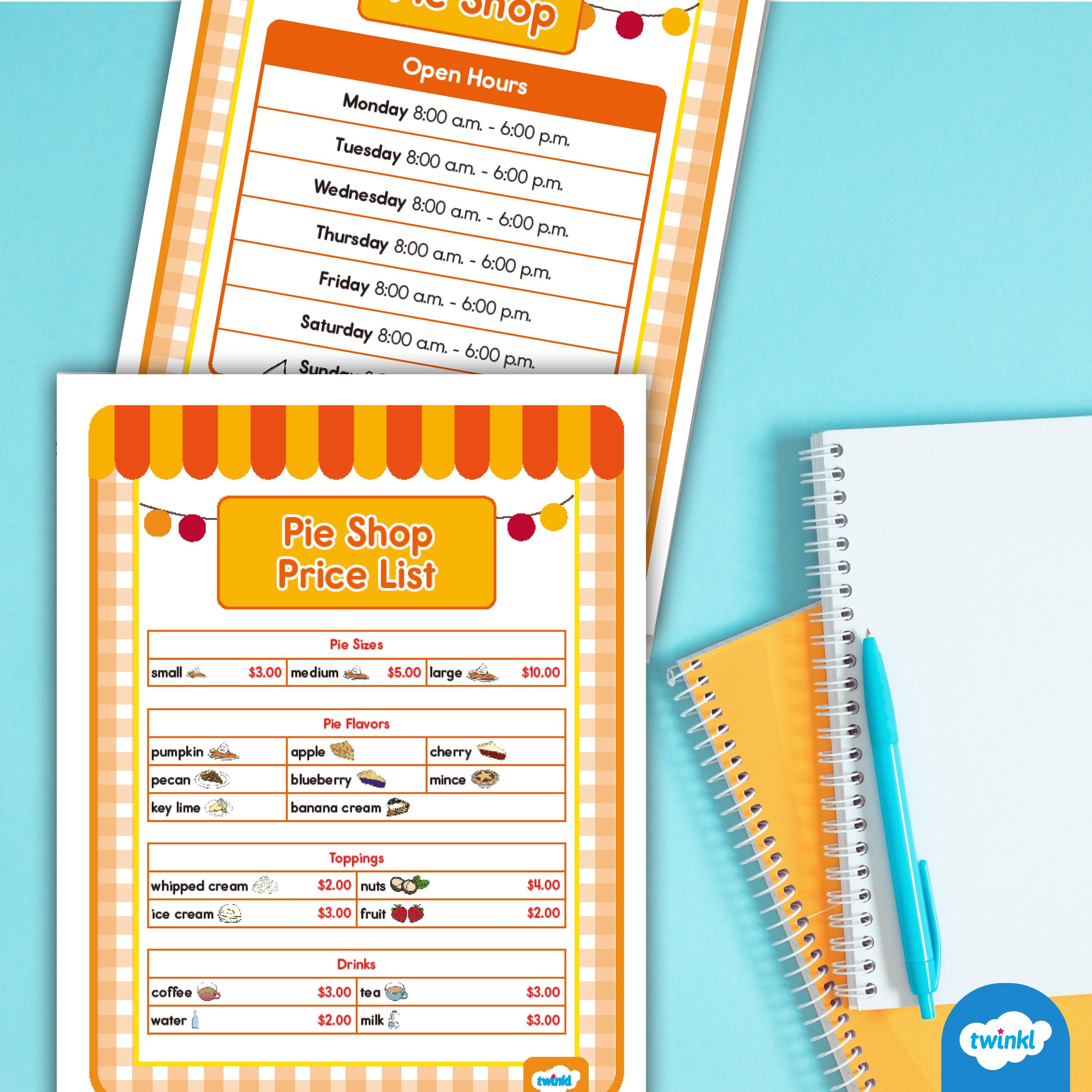 Pie Shop Dramatic Play Activity Pack - Etsy