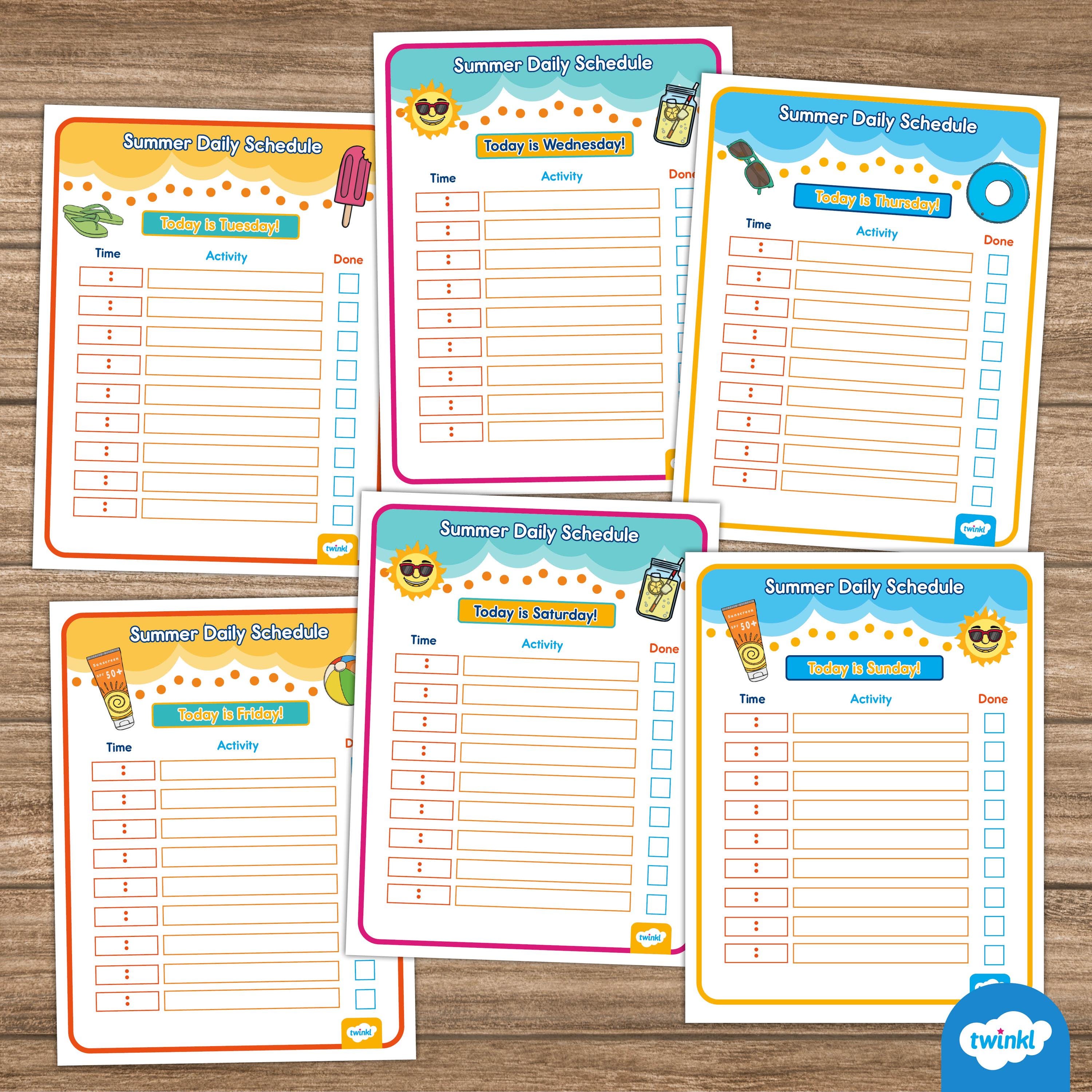 Summer Daily Schedule & Worksheet Ideas for Kids - Etsy