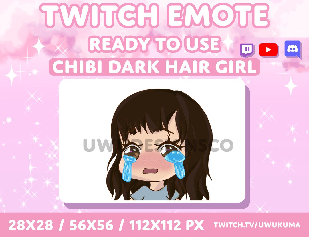 Chibi Crying Black Hair Girl Emote for Twitch/youtube/discord | Gaming ...