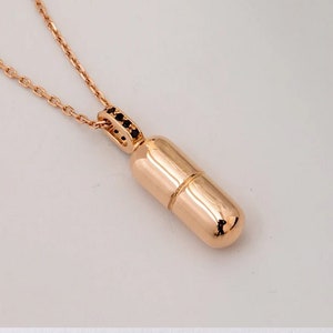 14K 18K Solid Gold Cylinder Capsule Urn Pendant, Ash Holder Pill ...