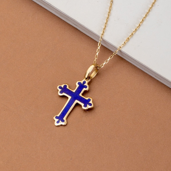 Gold Cross Enamel Necklace - Etsy