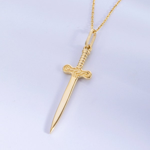 Solid 18k Gold Sword Necklace - Etsy