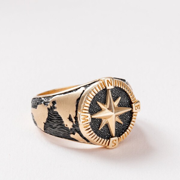 Solid Gold World Map Ring - Etsy