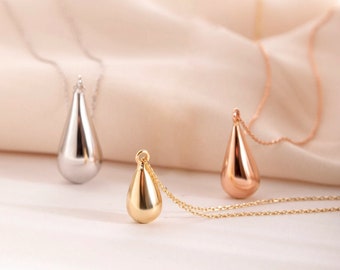 14K Real Gold Large Tear Drop Cremation Urn Necklace,personalized Ash ...