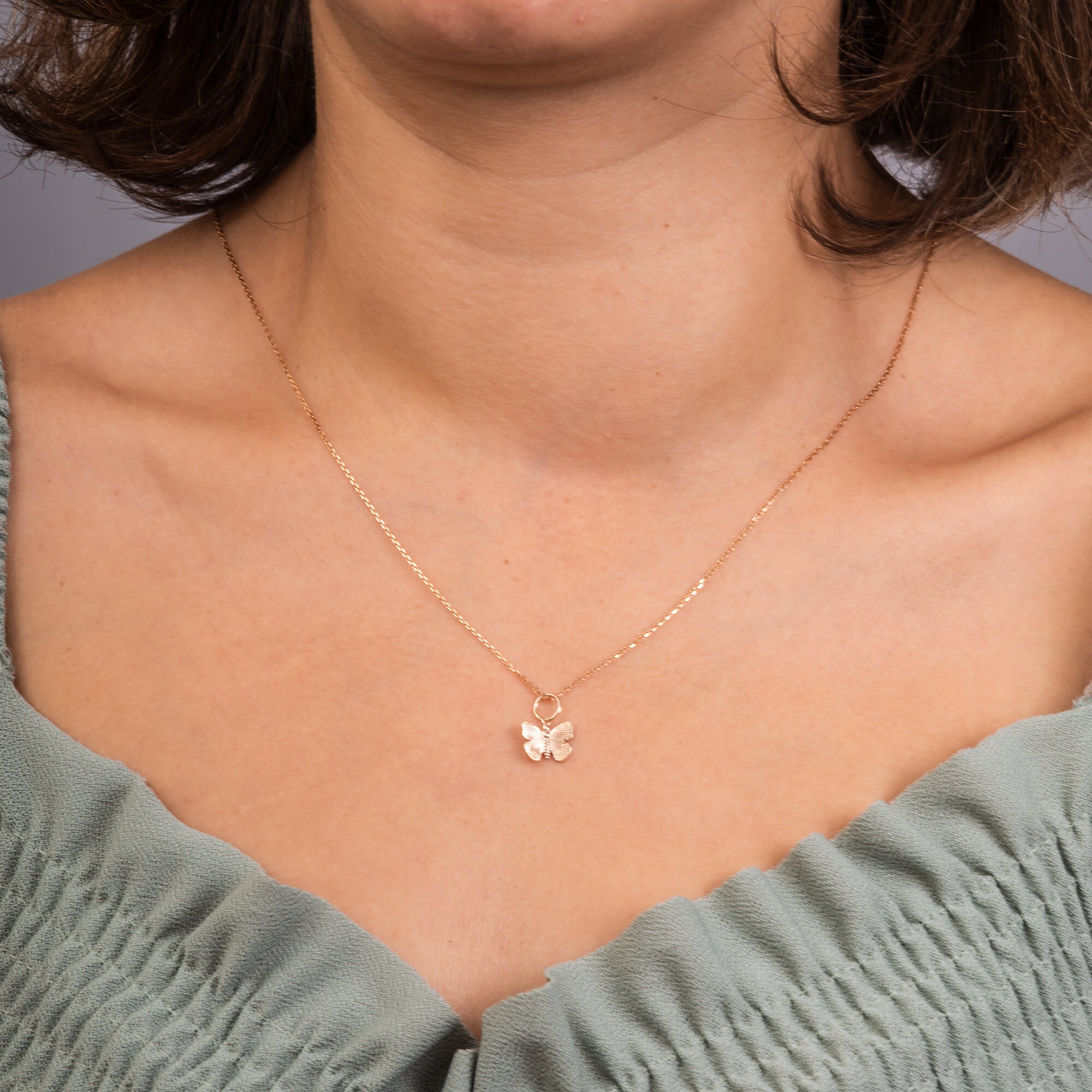 10K 14K 18K Real Gold Butterfly Necklace, Minimal Butterfly Pendant ...