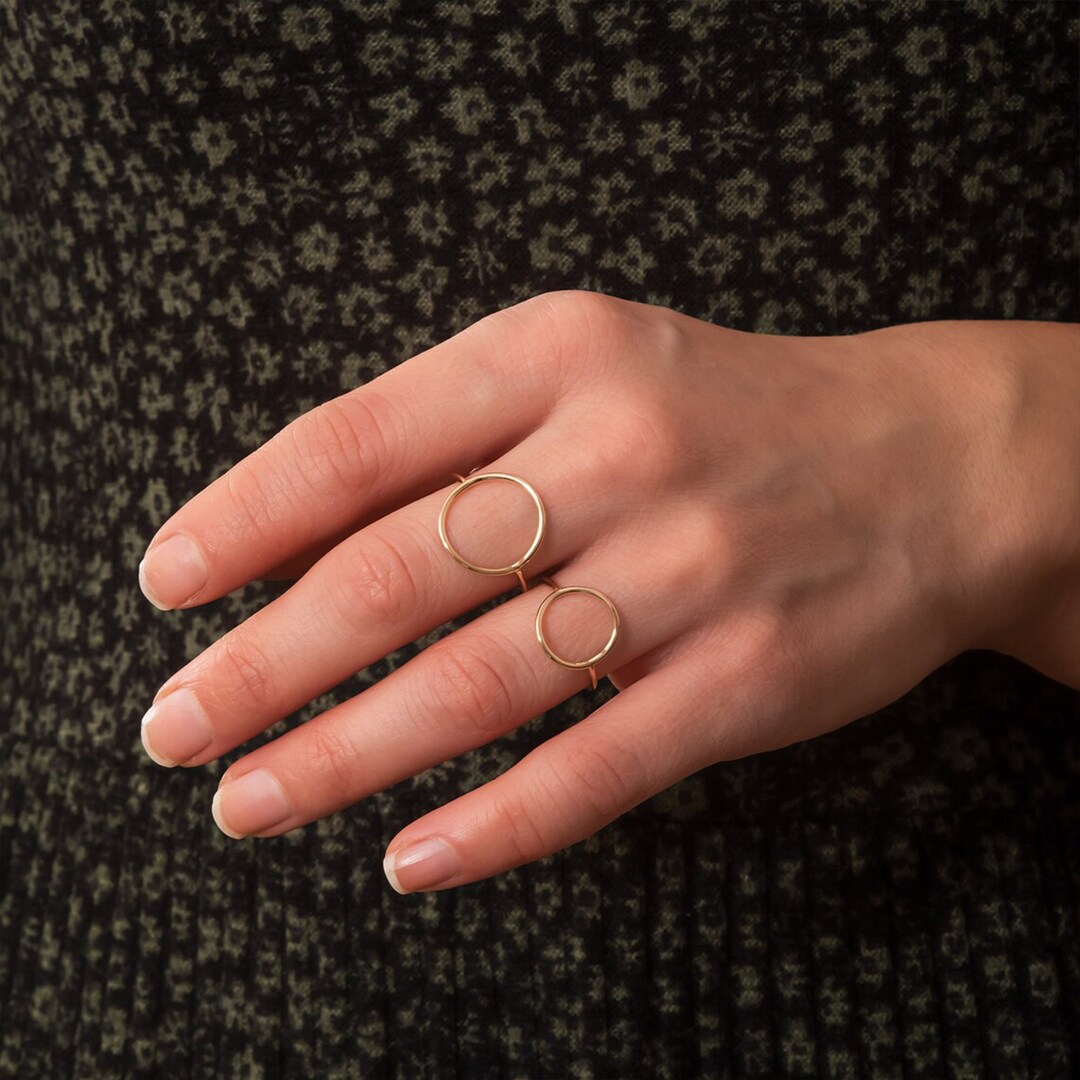 14K 18K Real Gold Open Circle Ring, Dainty Thin Gold Ring, Small & Big ...