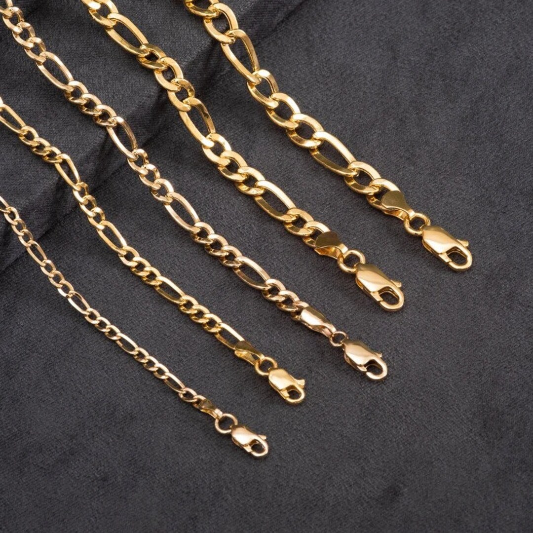 14K Real Solid Gold Figaro Chain Necklace, Genuine 14 Karat Yellow Gold ...