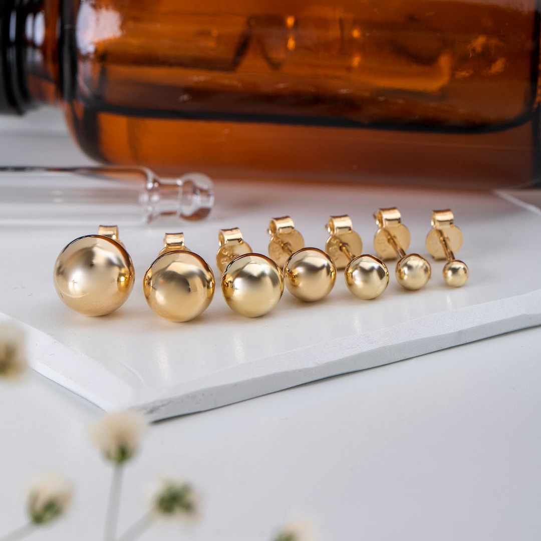 4 Mm 9 Mm Round Ball Earring in 14K 18K Real Gold, Bold Ball Earrings, Ball Stud Earrings for ...