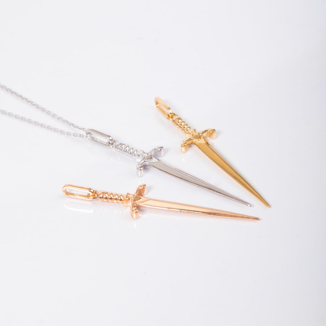 14K 18K Real Gold Sword Necklace, Fantasy Medieval Weapon Pendant ...