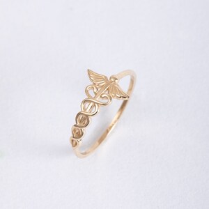 Rod of Asclepius Ring, Healing Jewelry, 14K 18K Real Gold Caduceus ...