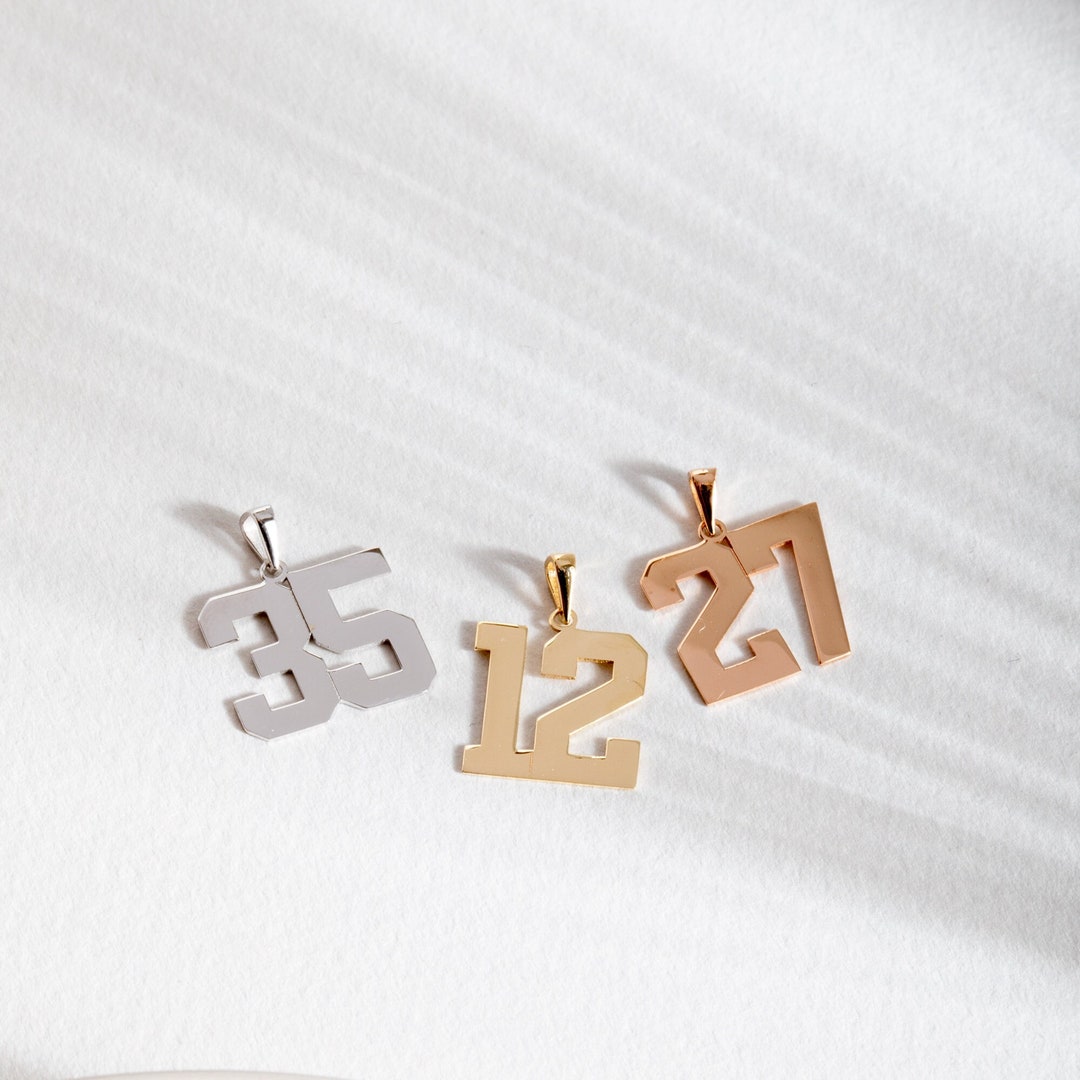 Custom Number Pendant, 14K 18K Solid Gold, Sports Number Lucky Pendant ...
