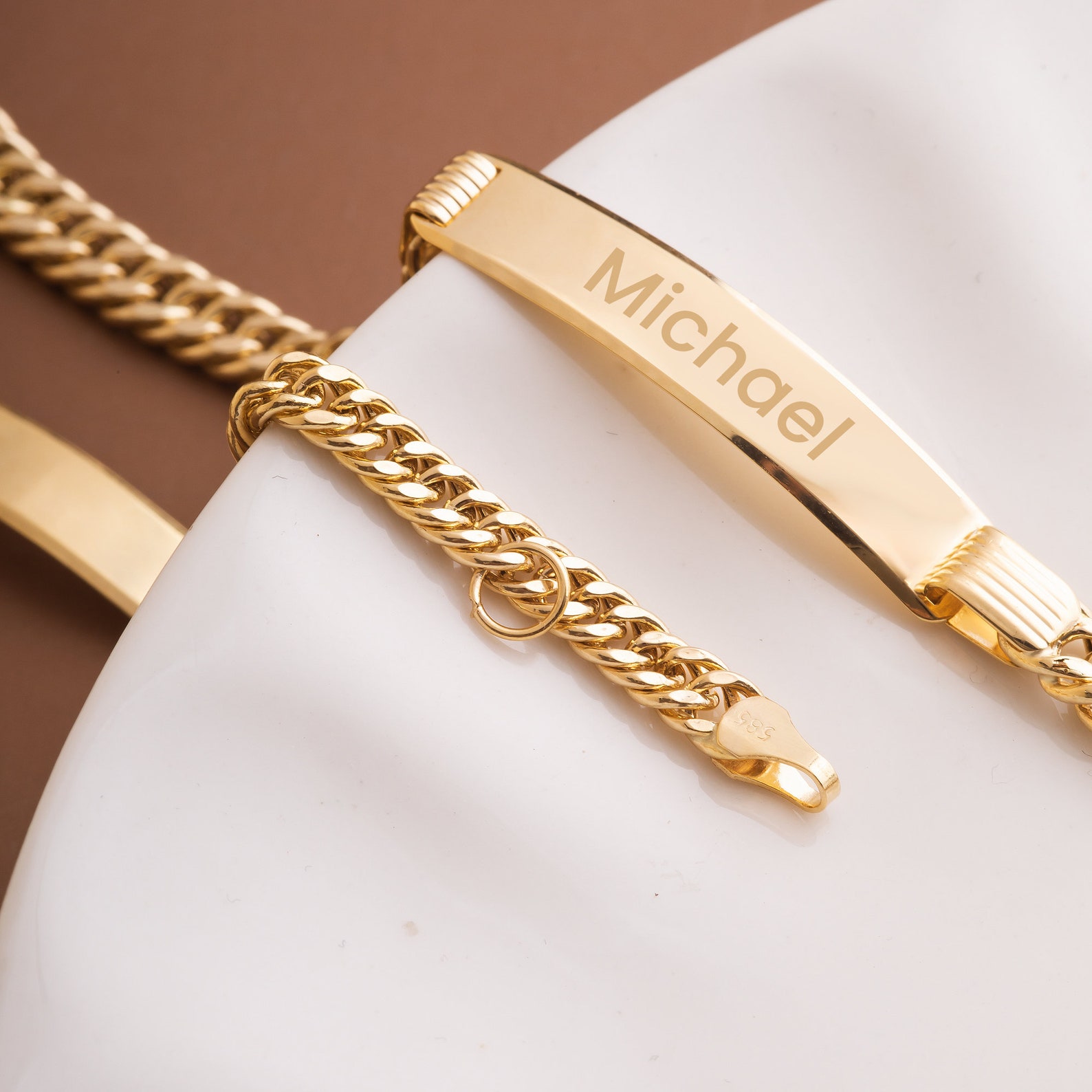 14K Real Gold Custom Name Baby Boy Girl ID Bracelet, Hollow Cuban Link ...