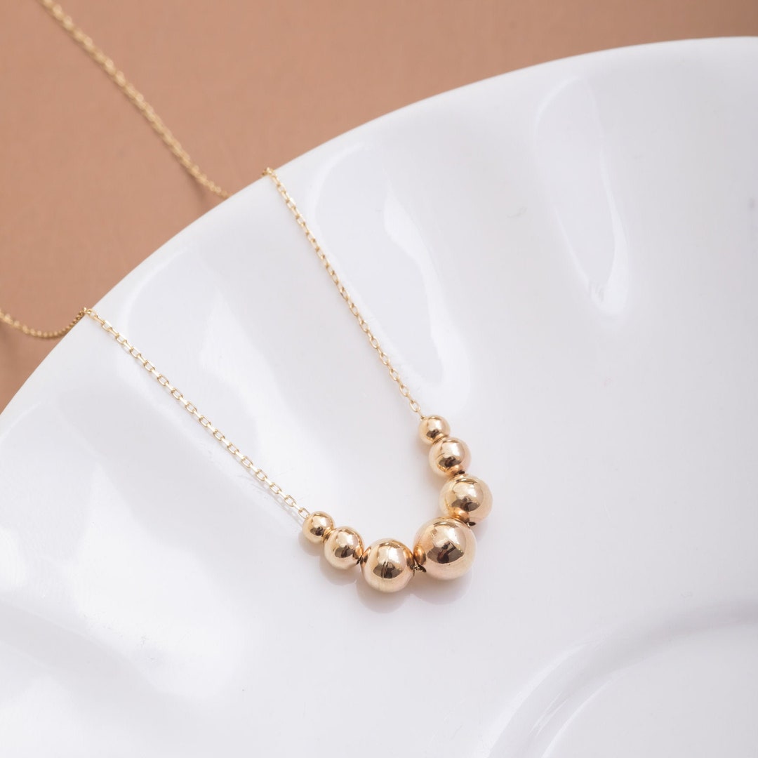 14K Gold Ball Bead Necklace, Shiny Gold Choker, Minimalist Jewelry - Etsy