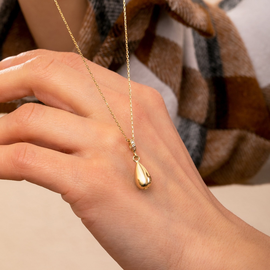 14K Solid Gold Tear Drop Urn Necklace, Memorial Jewelry, Keepsake ...