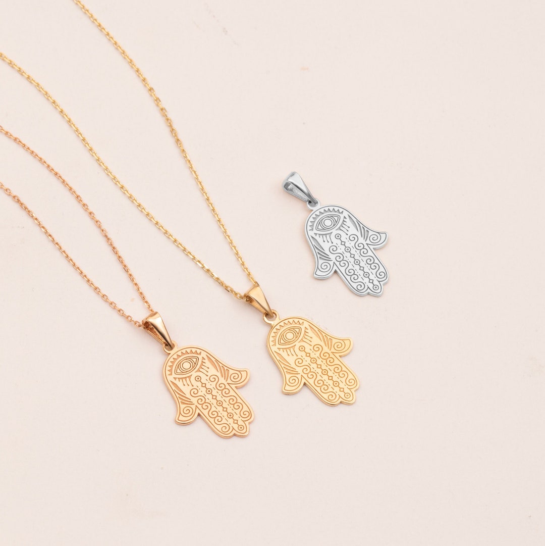 14K 18K Solid Gold Hamsa Hand Pendant, Protection Talisman Pendant ...