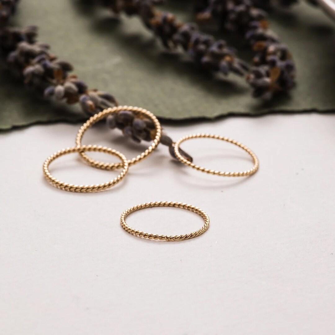Thin Twist Stackable Ring in 14K 18K Real Gold, Twisted Rope Wedding ...