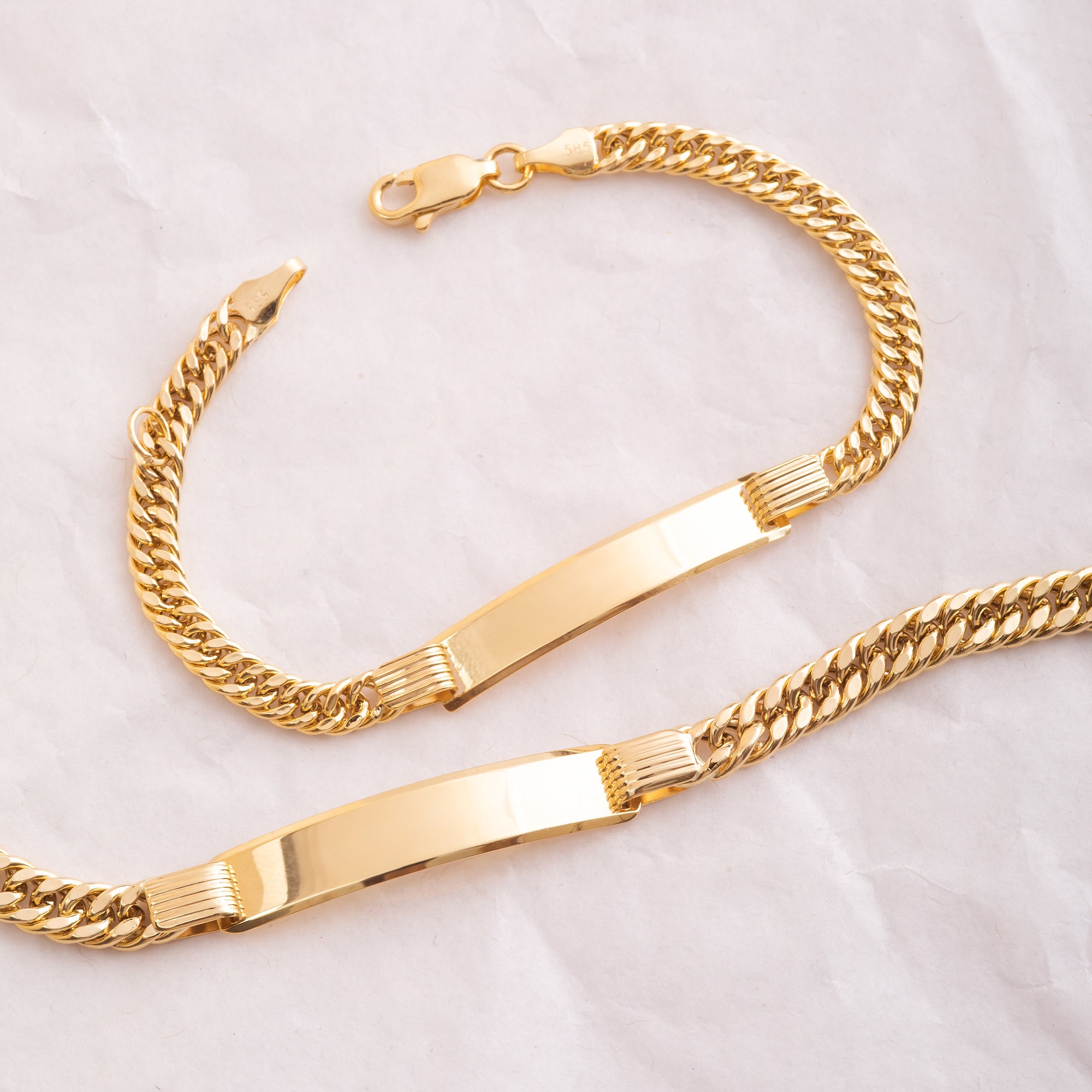 14K Real Gold Custom Name Baby Boy Girl ID Bracelet Hollow - Etsy