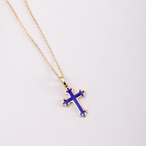 14K Real Gold Enamel Dark Blue Cross Pendant, Elegant Cross Necklace is ...