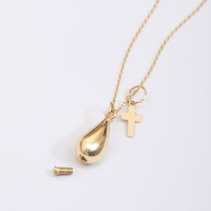Personalized Tear Drop Memorial Urn Necklace, 14K Solid Gold Cremation ...