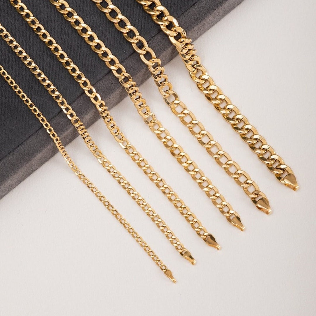 14K Real Solid Gold Cuban Chain Necklace, Genuine 14 Karat Yellow Gold ...
