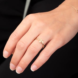 14K 18K Real Gold Bumble Bee Stacking Ring, Delicate Minimalist Ring ...