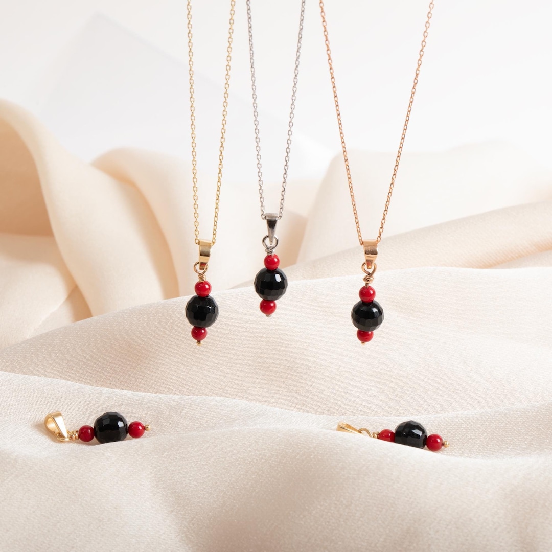 14k/18k Solid Gold Azabache Pendant Necklace in 3 Gold Color | Coral ...